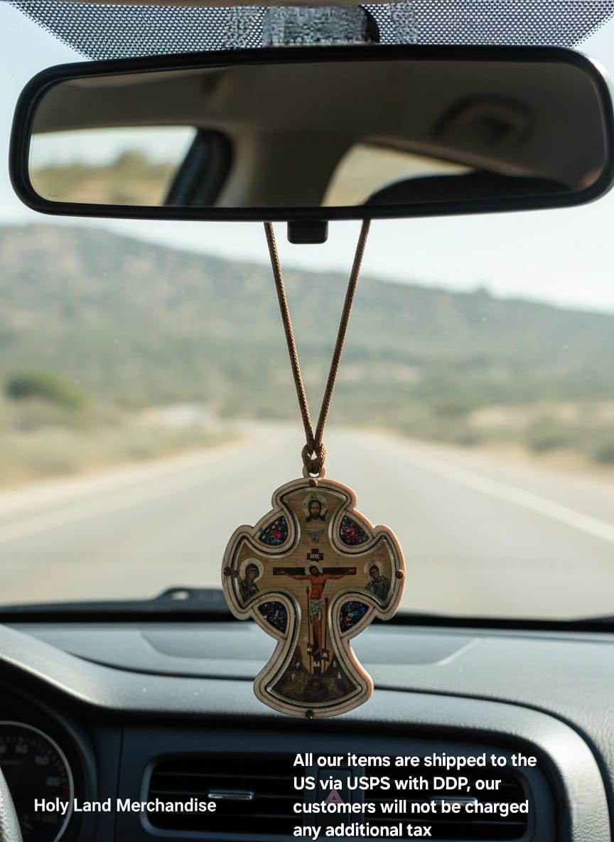 Christian Car Cross Ornament with PVC Icon Stickers • Rear View Mirror ...